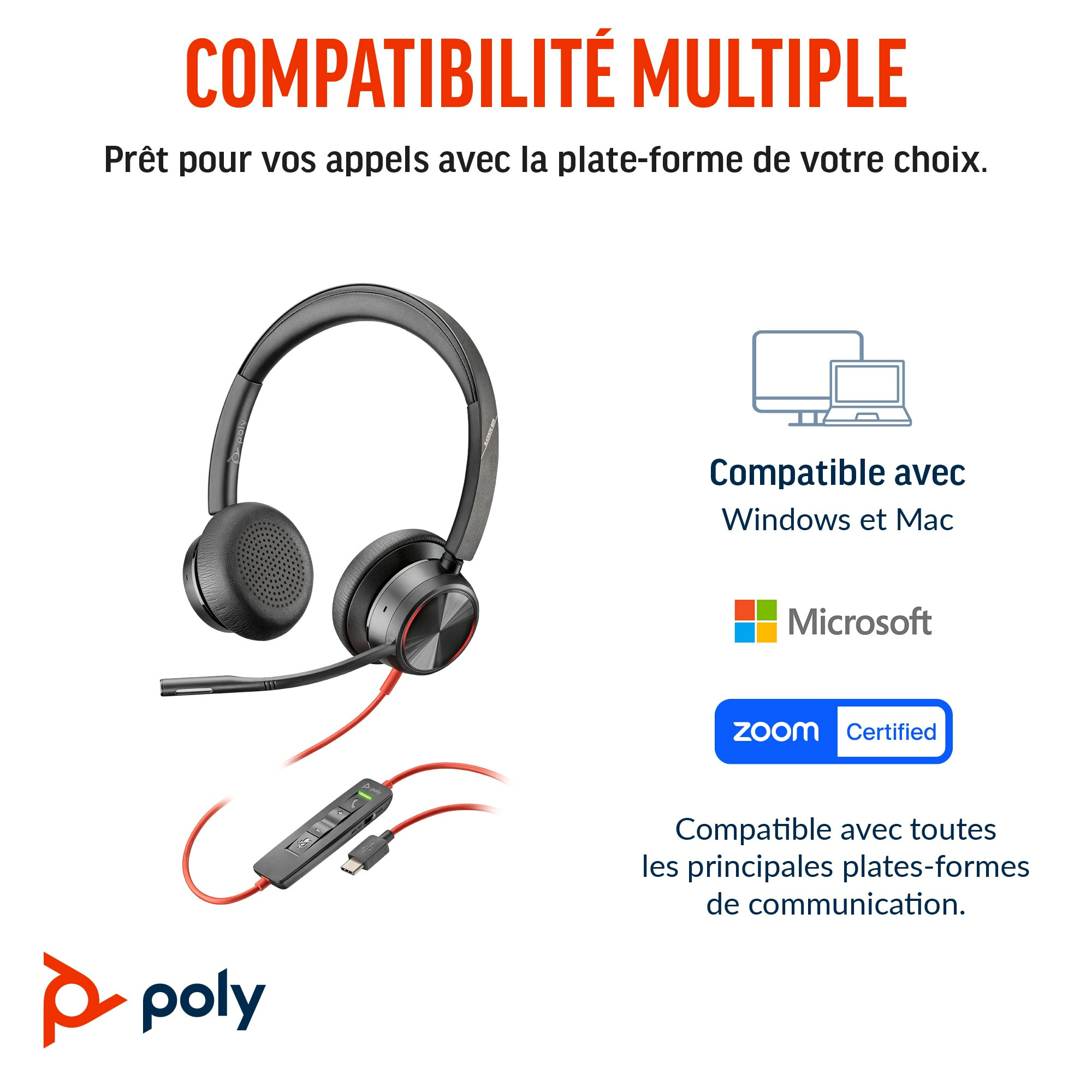 POLY Micro-casque Blackwire 8225 USB-C Micro-casque Poly Blackwire 8225 ...