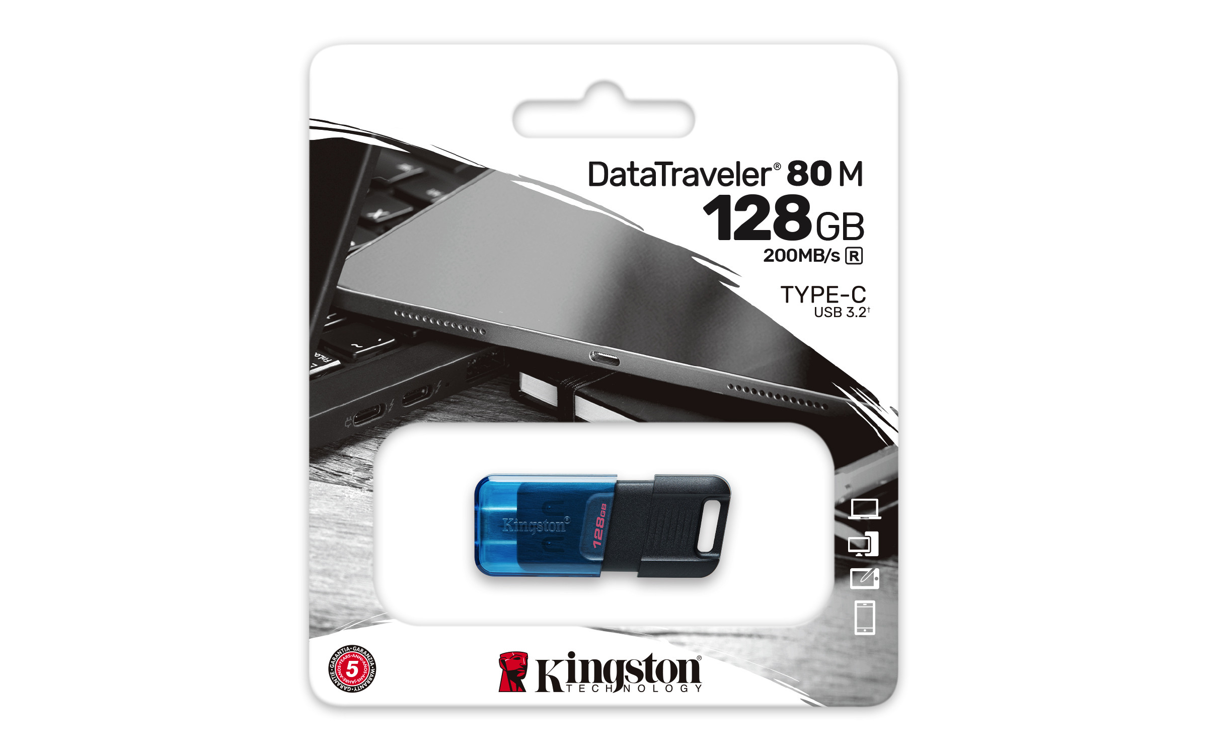 Kingston Technology DataTraveler 128GB 80 M 200 Mo/s USB-C 3.2 Gen 1 ...