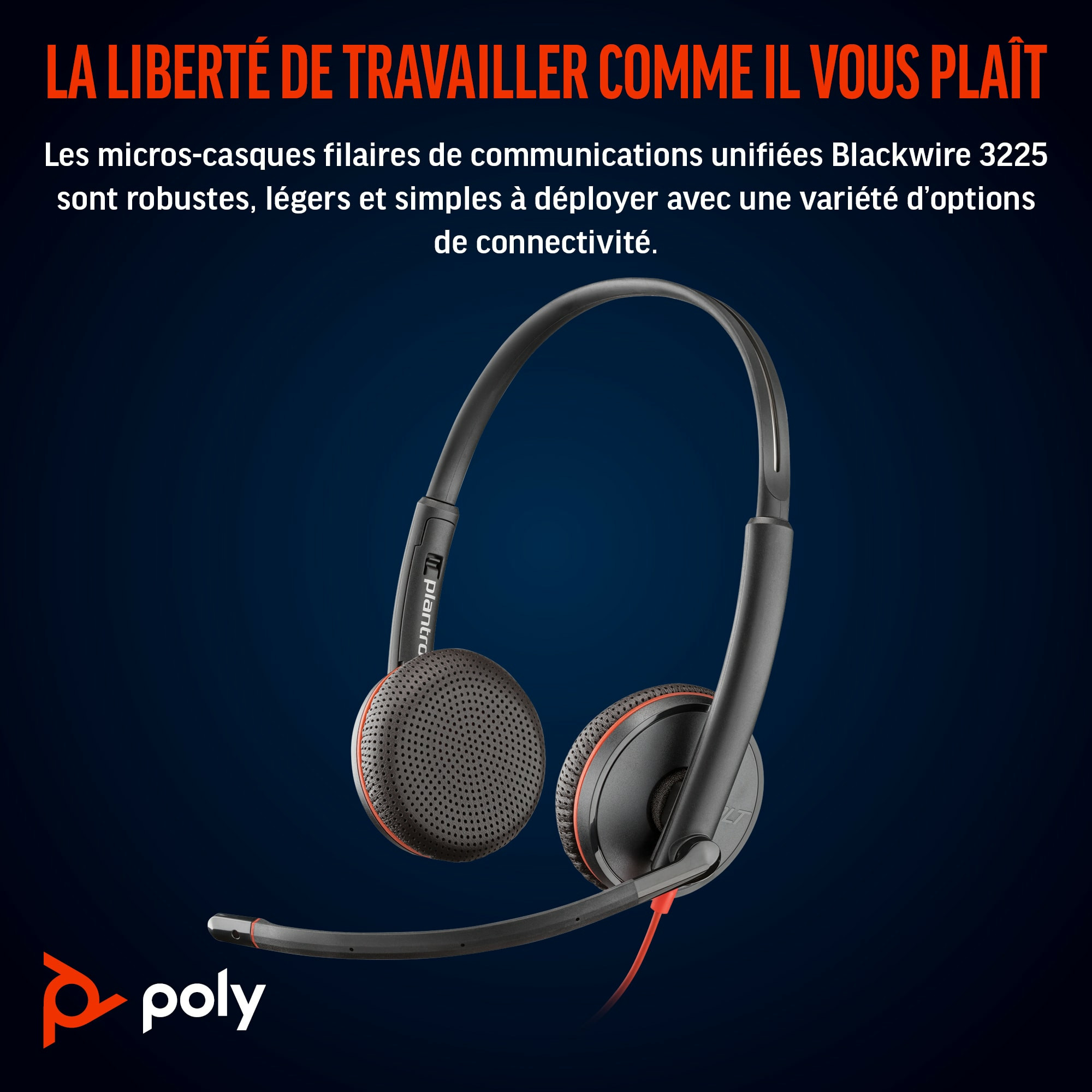POLY Micro-casque stéréo USB-C Blackwire 3225 + prise 3,5 mm ...