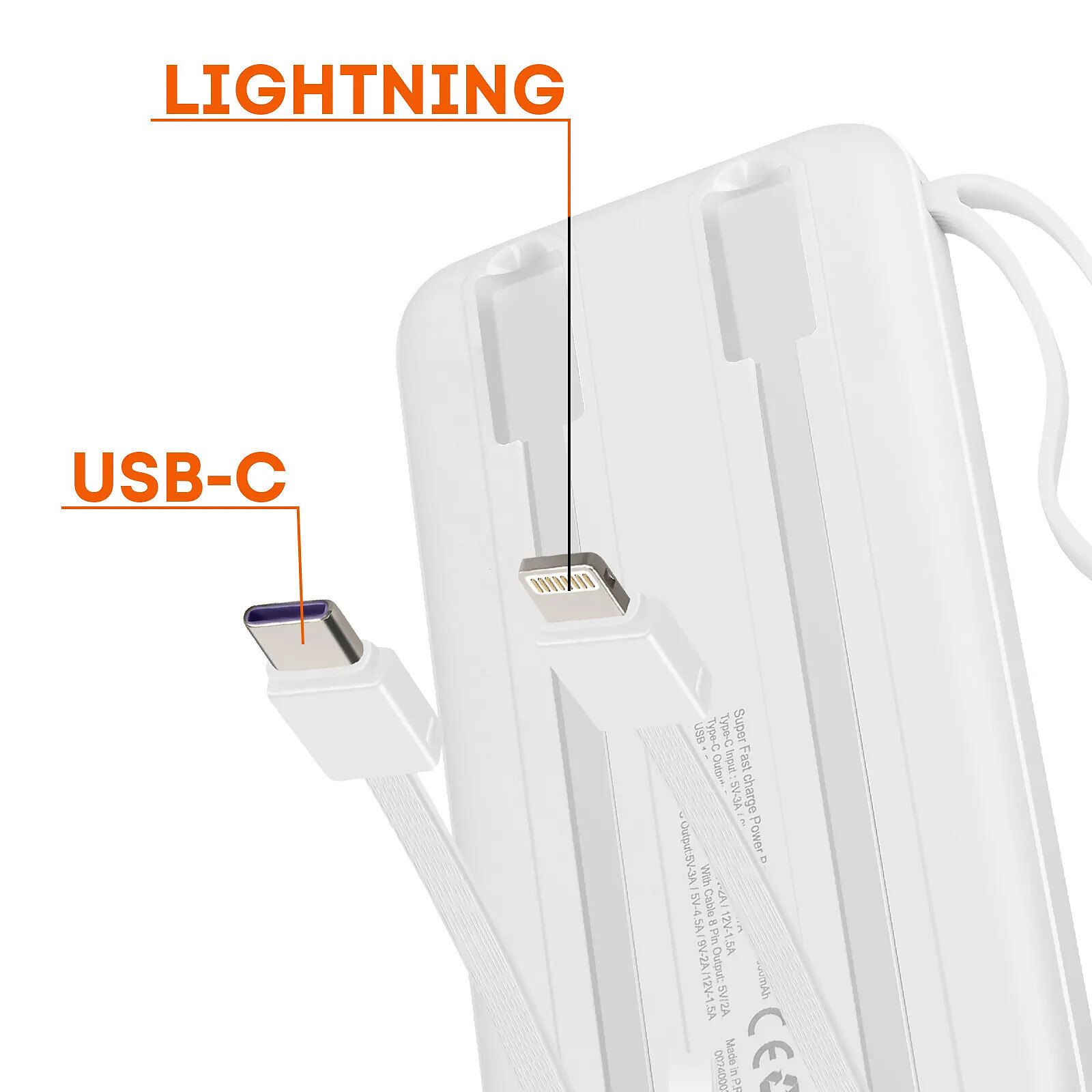 LinQ Batterie de Secours 10000 mAh avec Câbles Lightning et USB type C Blanc prix Maroc