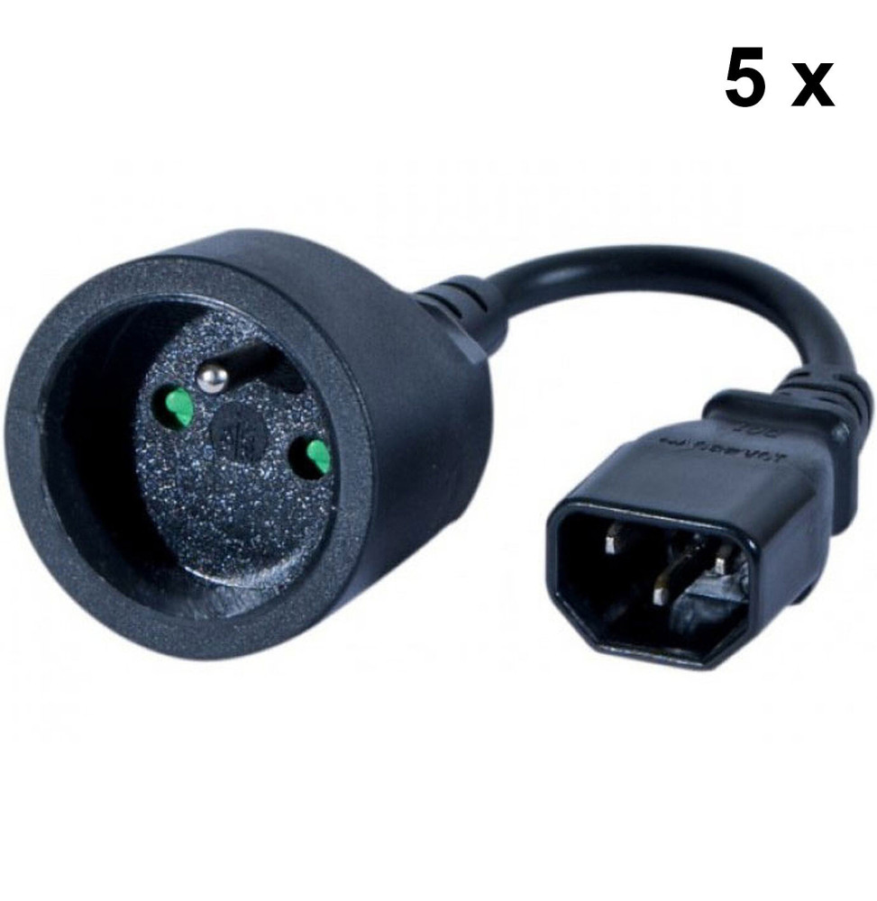 Lot de 5x Adaptateurs secteur IEC C14 mâle / connecteur type CEE7/5 ...