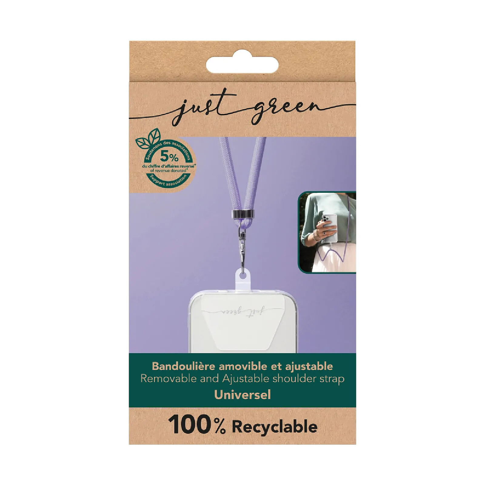 JUST GREEN Bandoulière pour Téléphone Universel Amovible avec Système ...