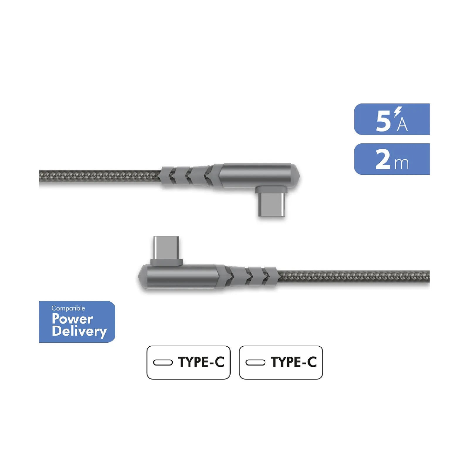 Force Power Câble USB-C vers USB-C 60W 3A Coudé Ultra-Renforcé Charge ...