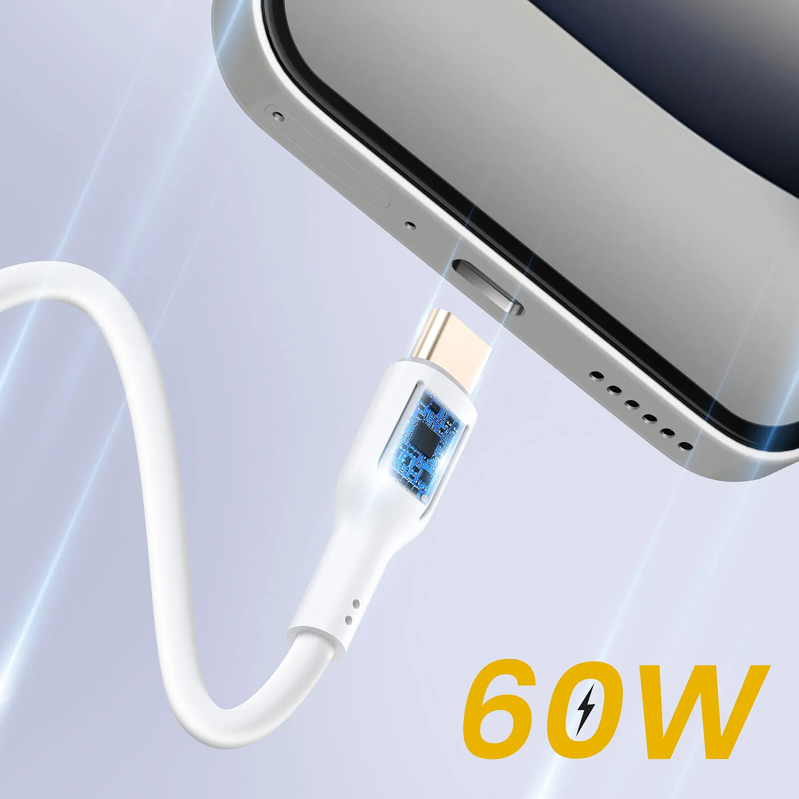 Inkax Câble USB C vers USB C 60W Recharge Rapide Blanc prix Maroc