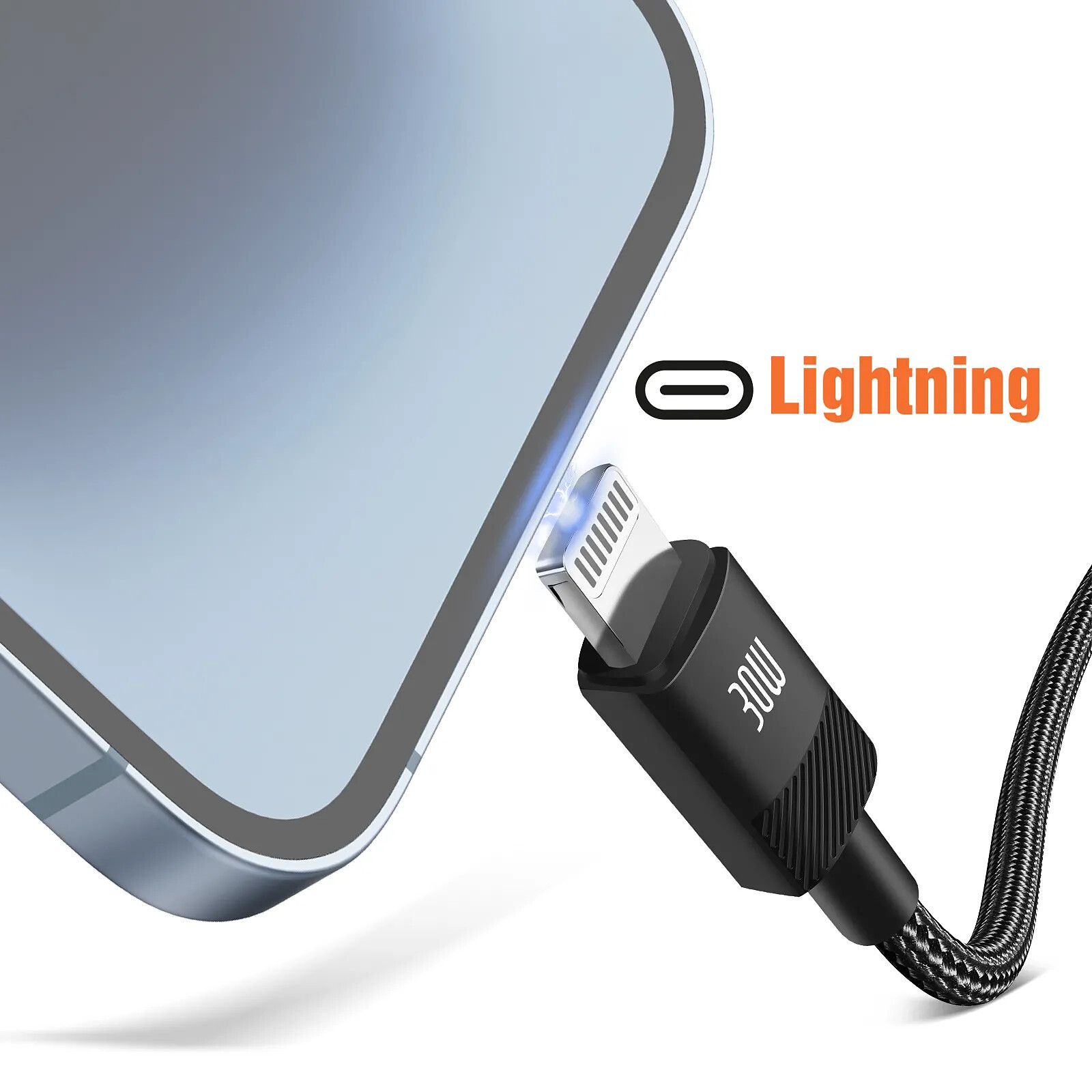 Max excell Câble USB-C vers Lightning 30W et Apple Watch Nylon Tressé ...