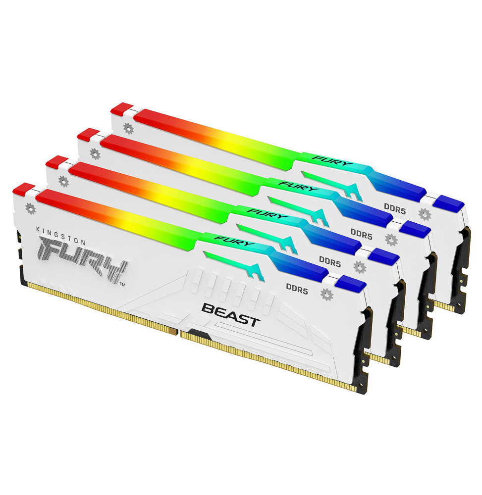 Kingston FURY Beast RGB 64 Go (4 x 16 Go) DDR5 6000 MHz CL40 - Blanc prix Maroc