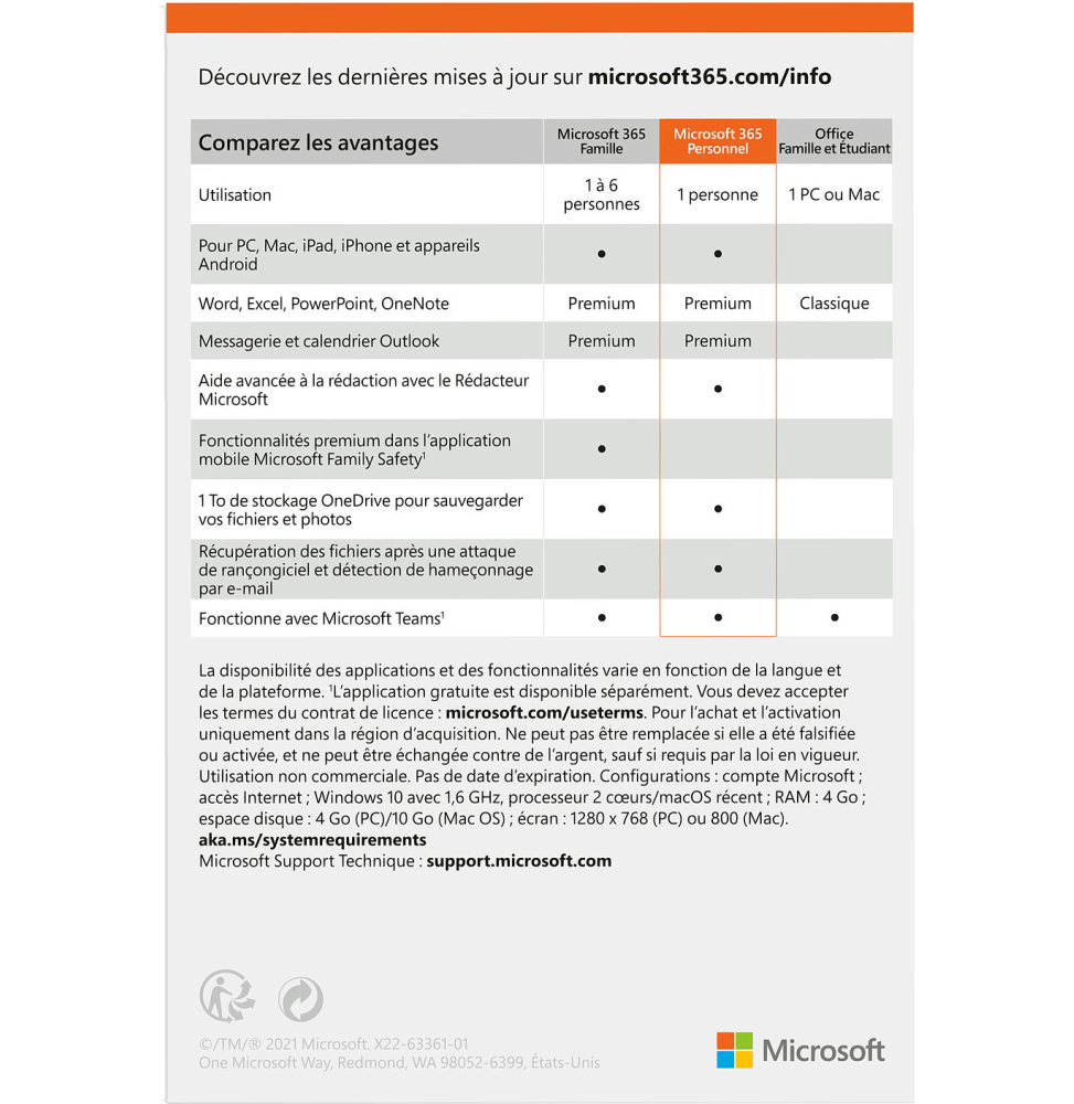 Microsoft 365 Personal Français - abonnement 12 mois pour 1 personne ...