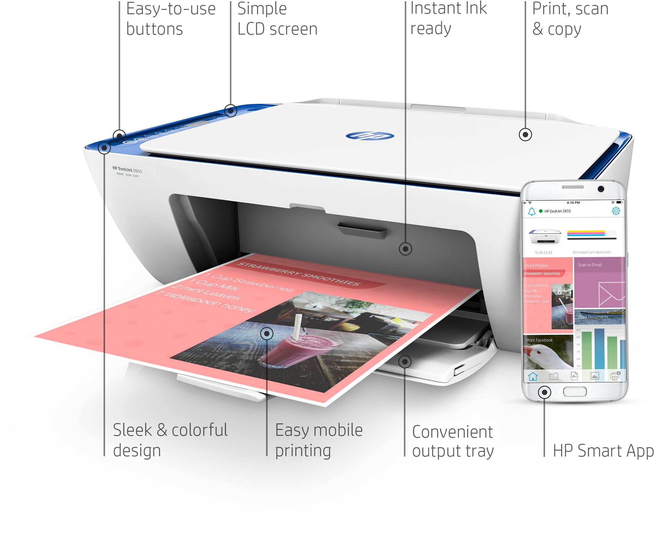 Imprimante multifonction Jet d’encre HP DeskJet 2630 (V1N03C) prix Maroc