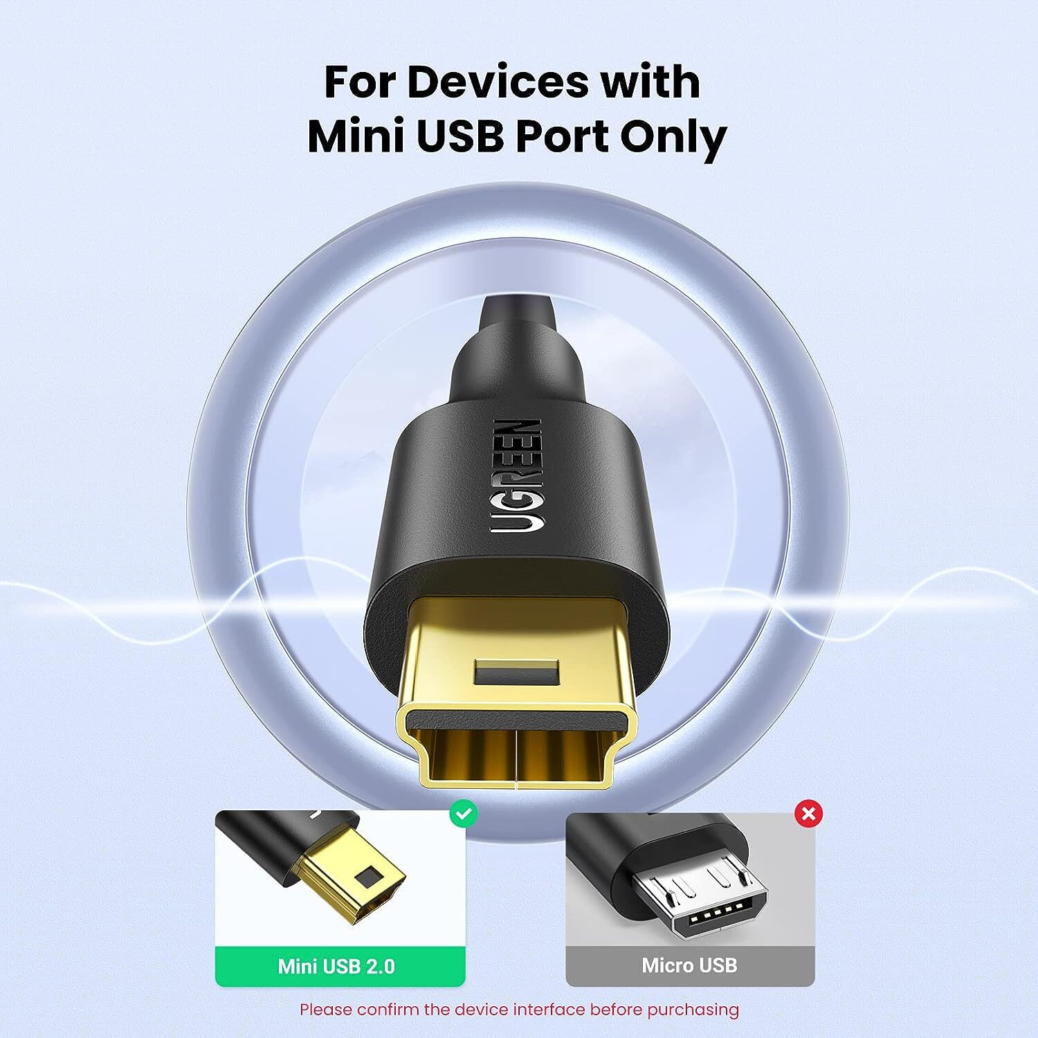 Câble Ugreen USB 2.0 vers Mini USB 5 Pin - 2 mètres (30472) prix Maroc