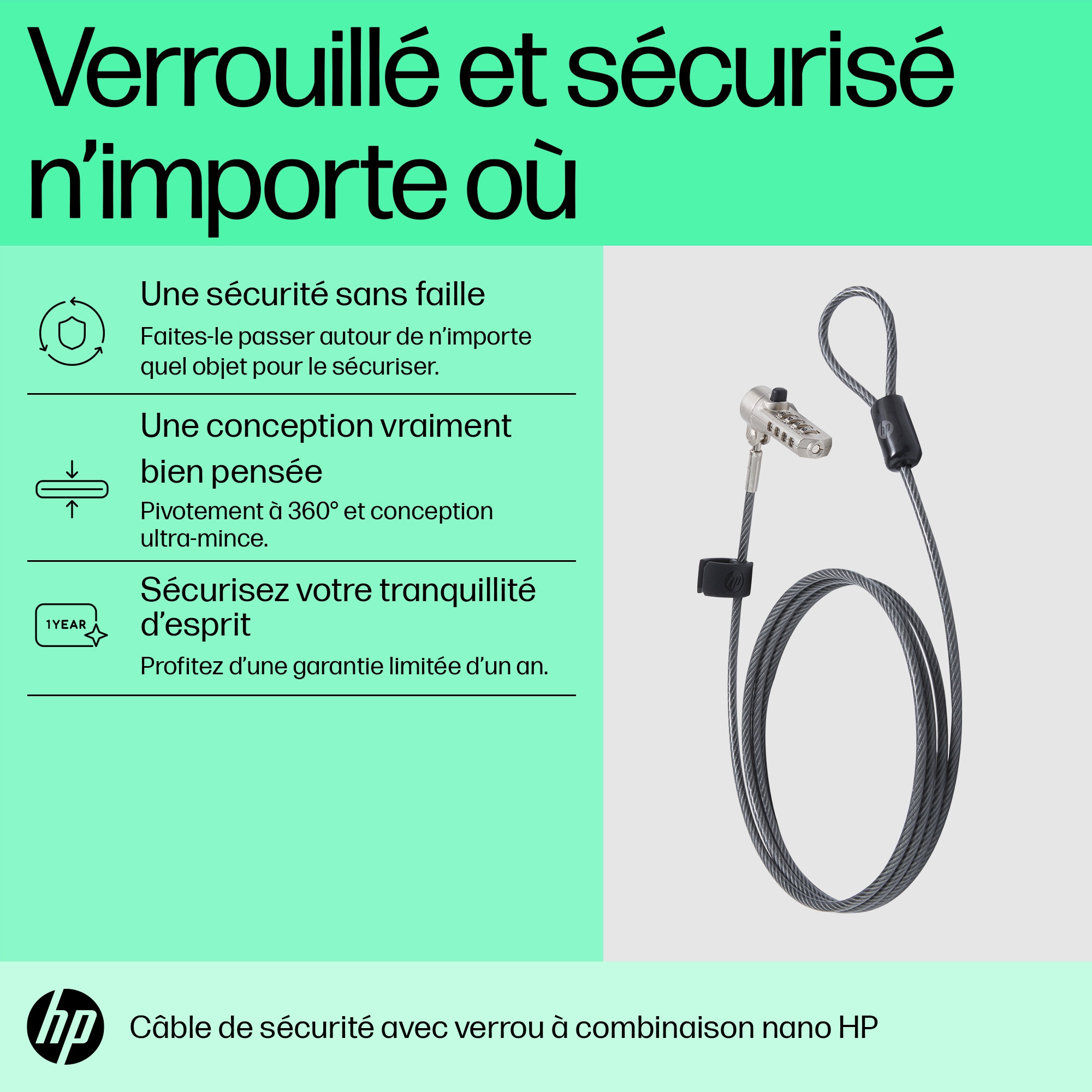HP Câble de verrouillage avec combinaison Nano Câble de verrouillage ...