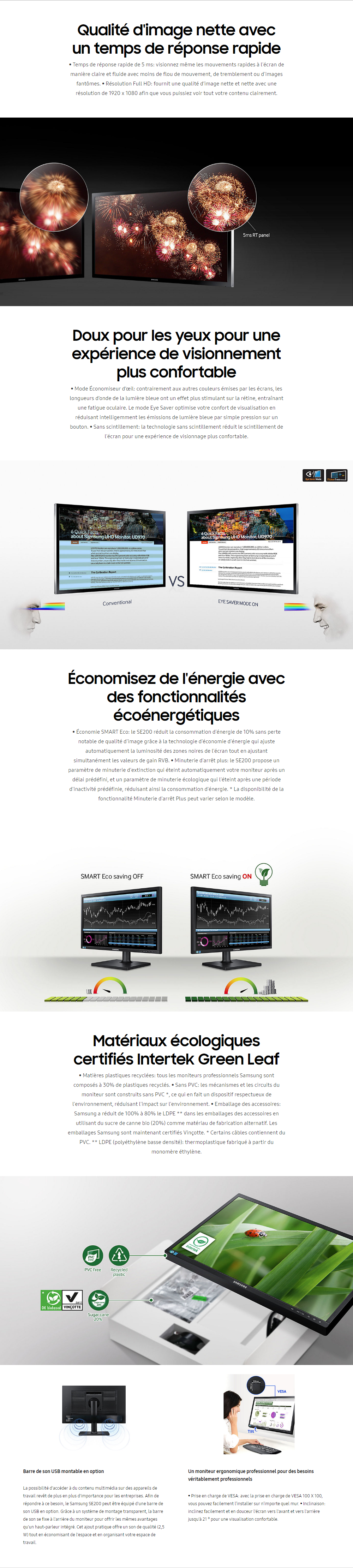 Écran 21,5" Full HD Samsung Business Monitor S22E200B Série 3 ...