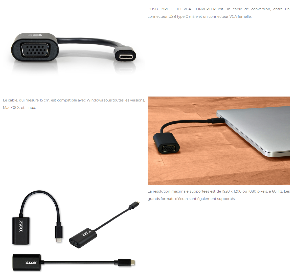 Câble Convertisseur USB Port Designs Type C vers VGA (900125) prix Maroc