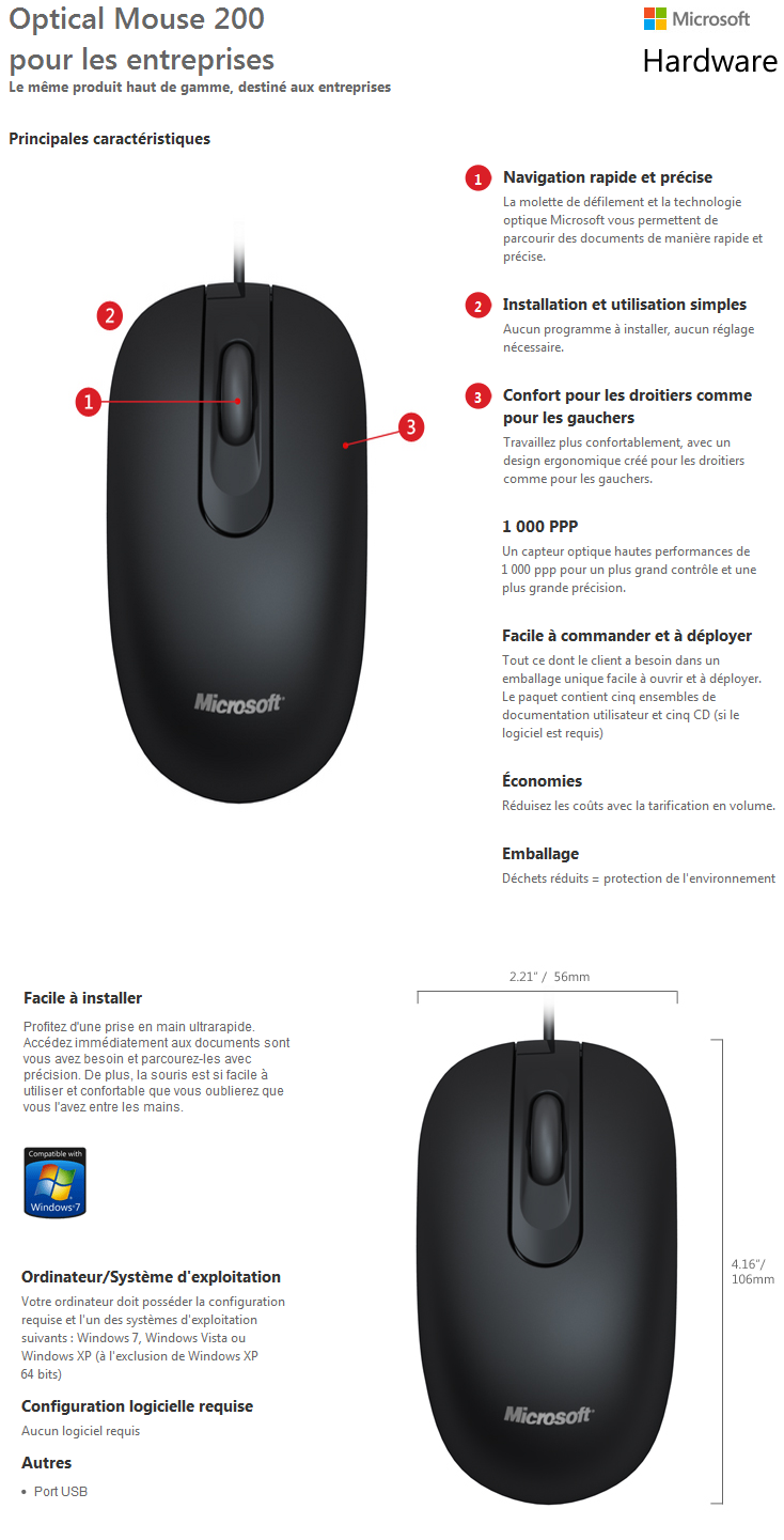 Souris Microsoft Optical Mouse 200 (JUD-00008) prix Maroc