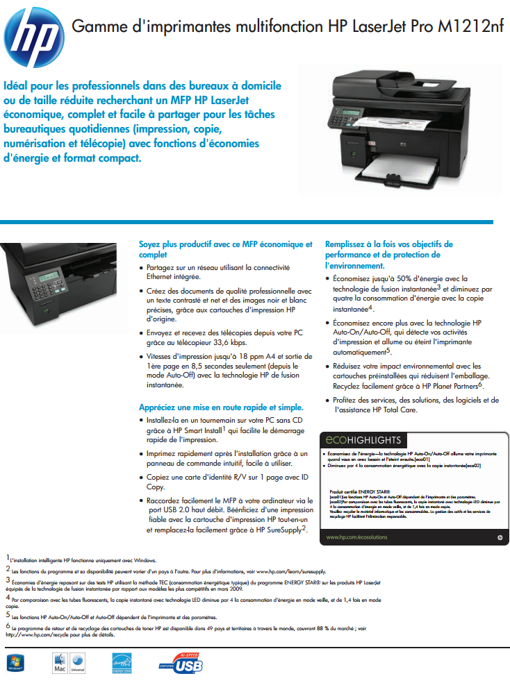 Imprimante multifonction HP LaserJet Pro M1212nf (CE841A) prix Maroc