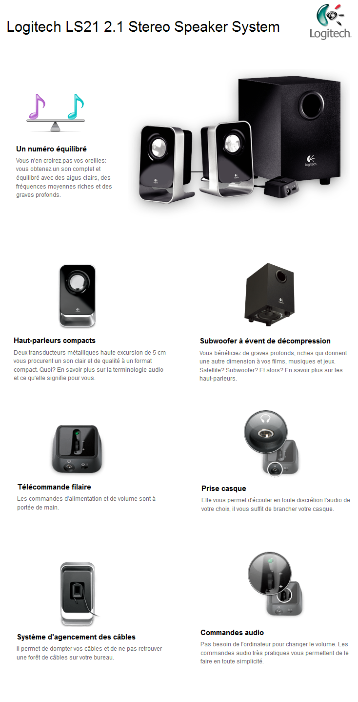 Logitech LS21 2.1 Stereo Speaker System - 14 watts RMS - Jack 3,5mm ...