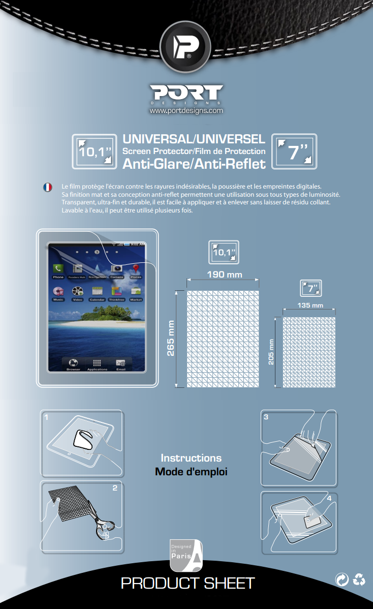 Universal Screen Protection pour tablette 7" - Port Designs prix Maroc