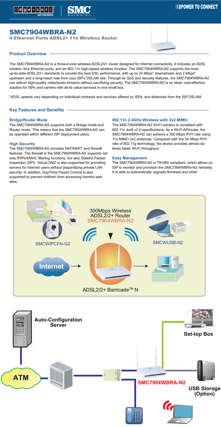 SMC Barricade sans fil Routeur intégré ADSL2 / 2 + Modem prix Maroc