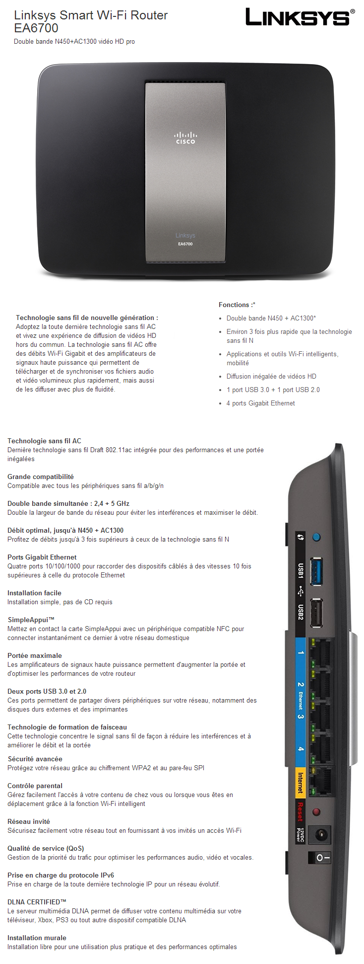 Routeur Linksys EA6700 Smart HD Vidéo Pro Wi-Fi (EA6700-M2) prix Maroc