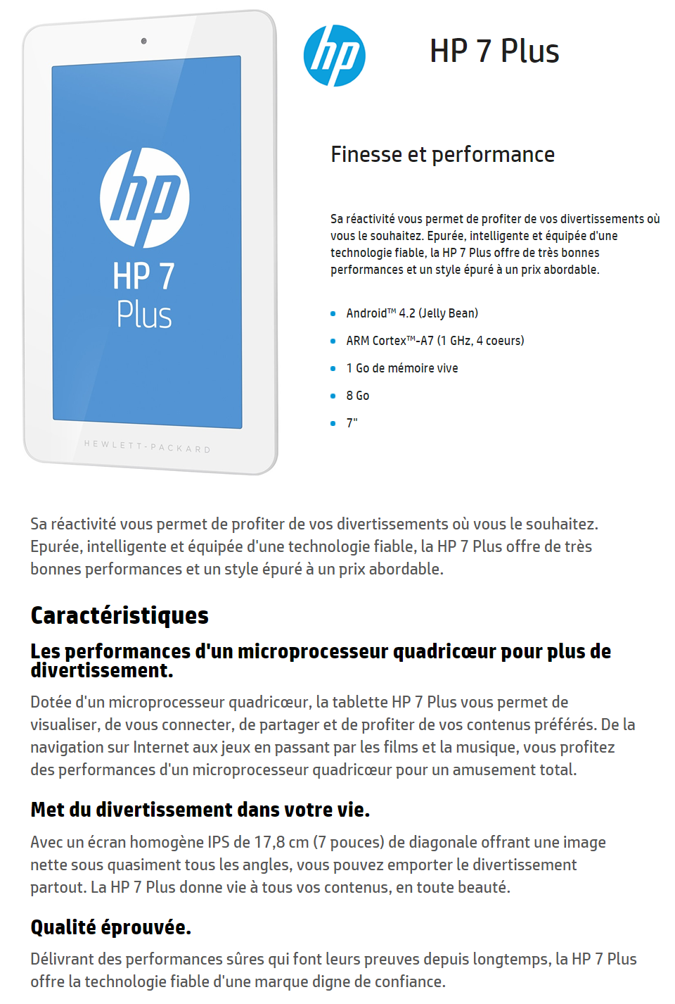 Tablette HP 7 Plus 1301 (G4B64AA) prix Maroc