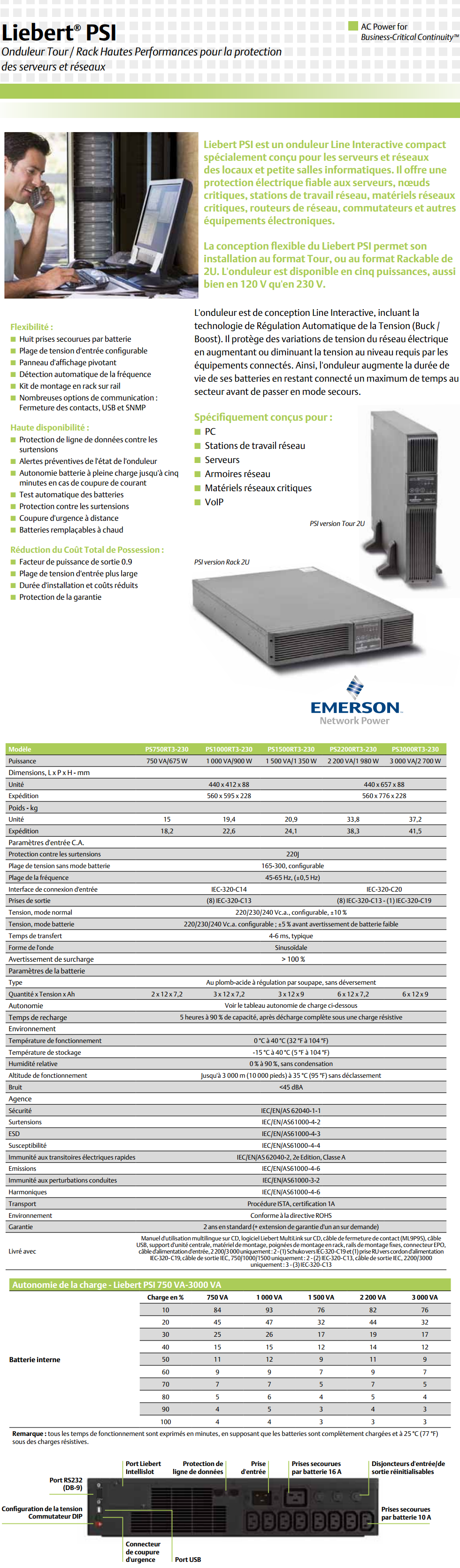 Onduleur Line interactive Emerson Liebert PSI 3000VA (2700W) Rack/Tower ...