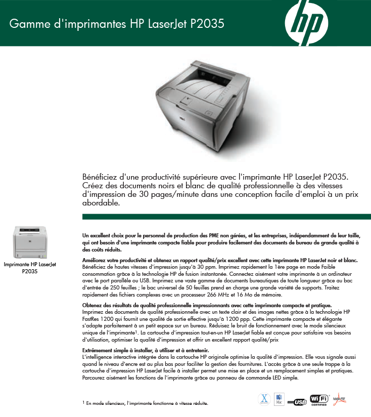 Imprimante laser monochrome HP LaserJet P2030 prix Maroc