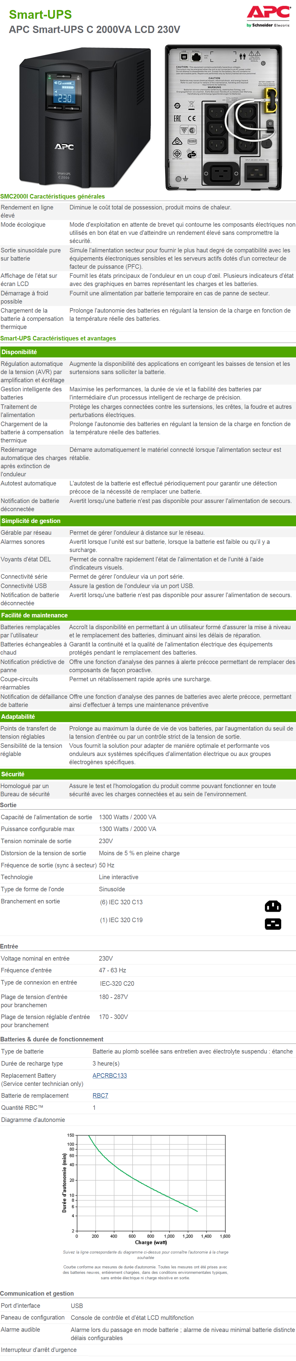 Onduleur Line-interactive APC Smart-UPS C 2000VA (SMC2000I) prix Maroc