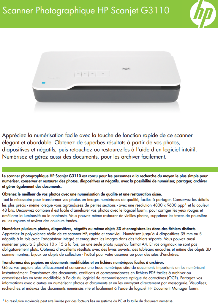 Scanner Photographique HP Scanjet G3110 (L2698A) prix Maroc