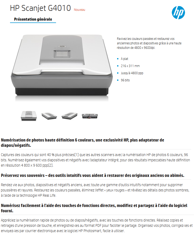 Scanner Photographique HP Scanjet G4010 (L1956A) prix Maroc