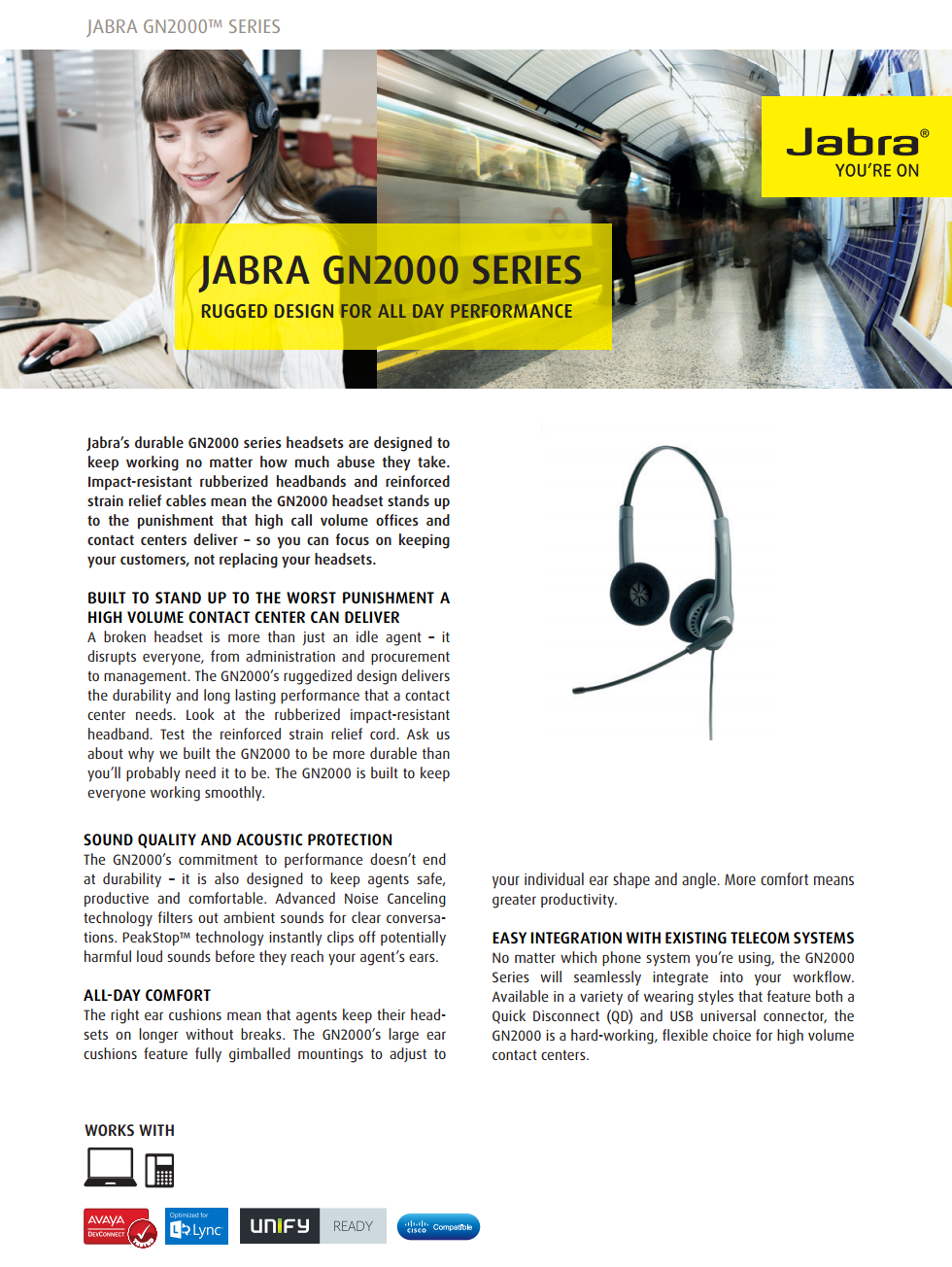 Micro-casque filaire Jabra GN2000 DUO Noise Canceling Narrow Band (QD ...