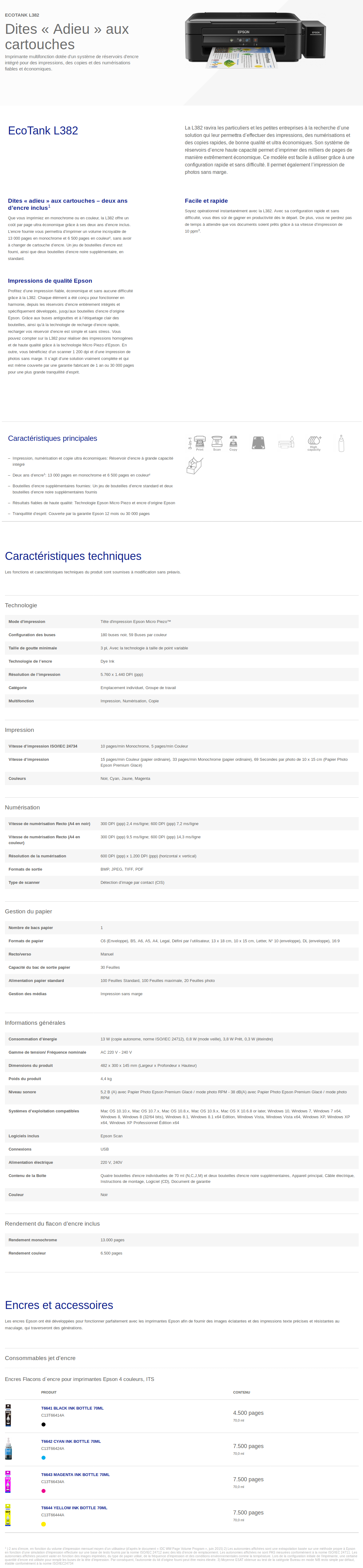 Epson EcoTank L382 Imprimante multifonction à réservoirs rechargeables ...