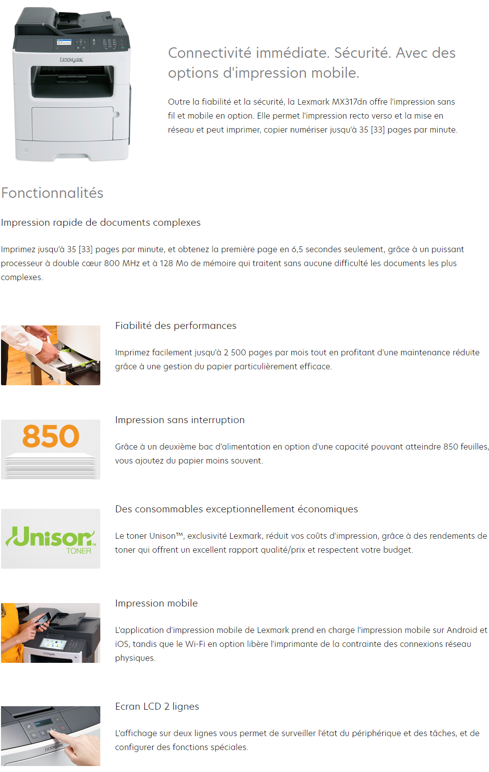 Imprimante Multifonction Laser Monochrome Lexmark MX317dn (35SC745 ...