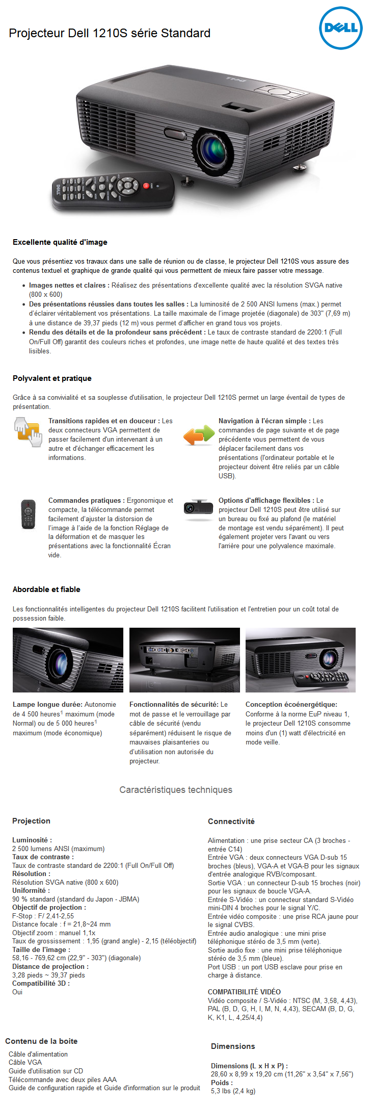 Projecteur professionnel Dell 1210S (1210S) prix Maroc