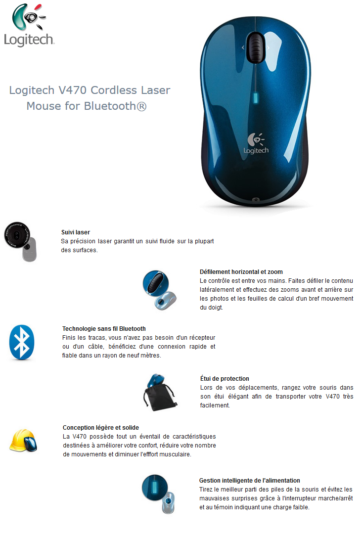Logitech V470 Cordless Laser Mouse for Bluetooth® prix Maroc