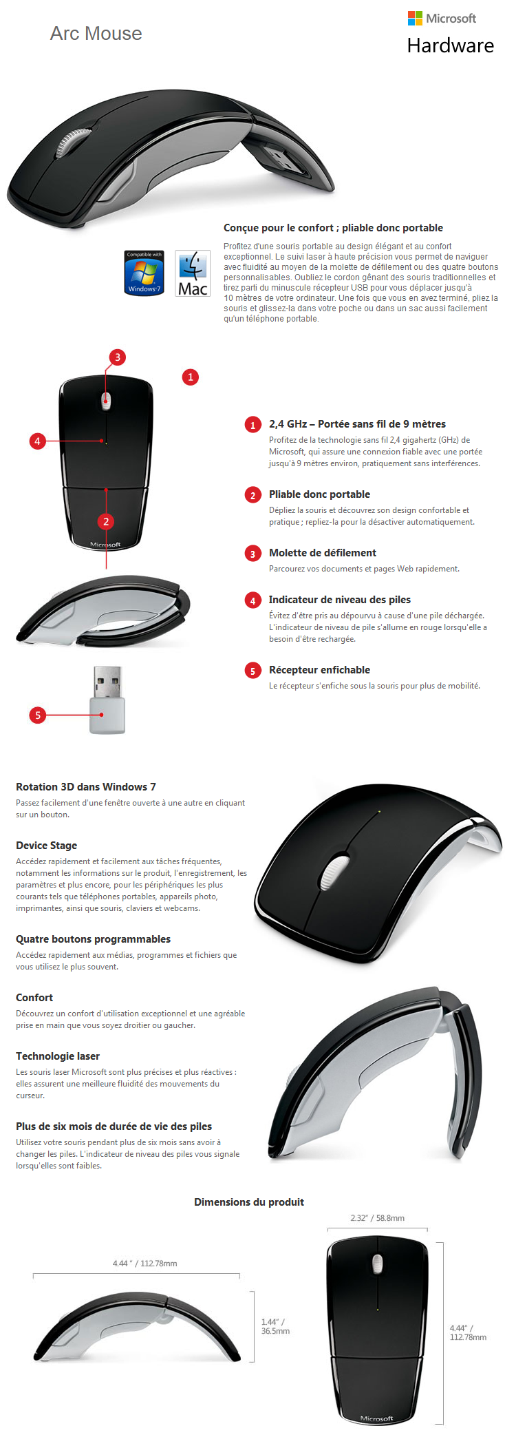 Souris sans fil Microsoft Arc Wireless Mouse prix Maroc