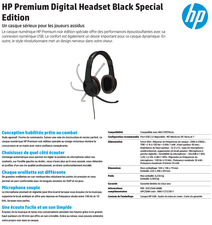 Casque HP Digital Premium SE Edition (H2C25AA) prix Maroc