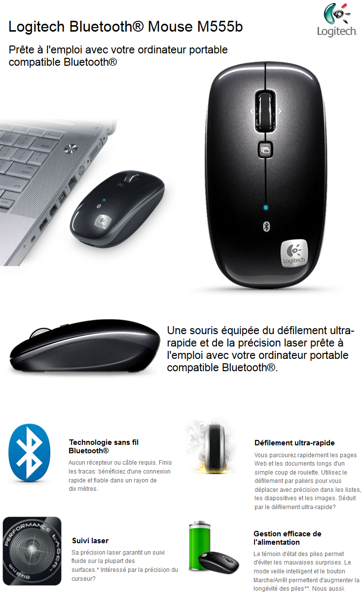 Souris sans fil Bluetooth Logitech M555b prix Maroc