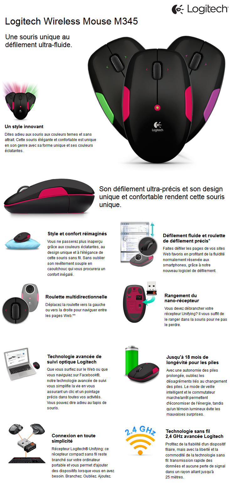 Souris optique sans fil Logitech Wireless Mouse M345 prix Maroc