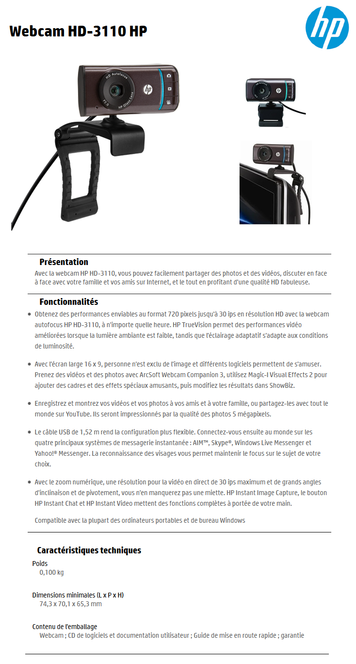 Webcam HD-3110 HP (BK357AA) prix Maroc