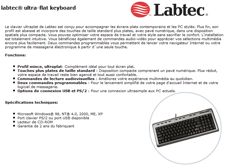 Clavier Labtec Ultra-Flat Keyboard prix Maroc