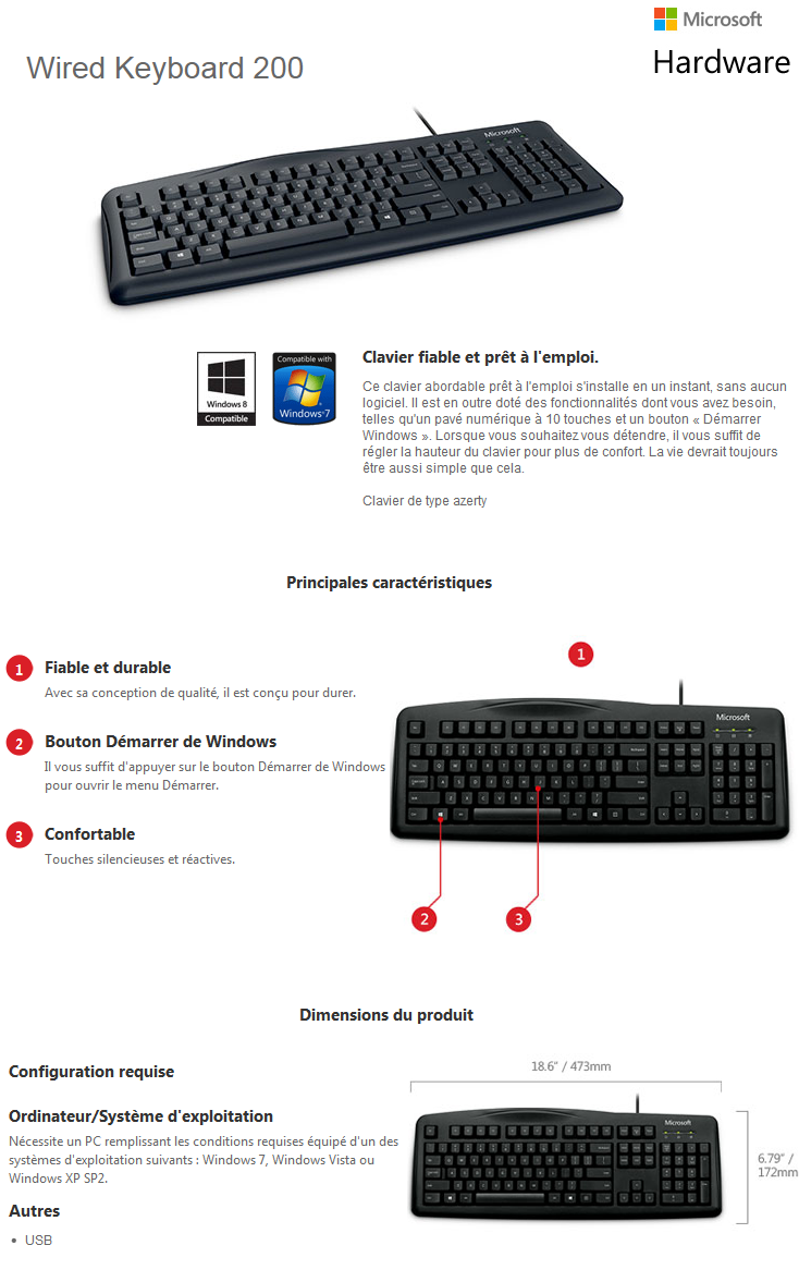 Microsoft Wired Keyboard 200 (JWD-00033) prix Maroc