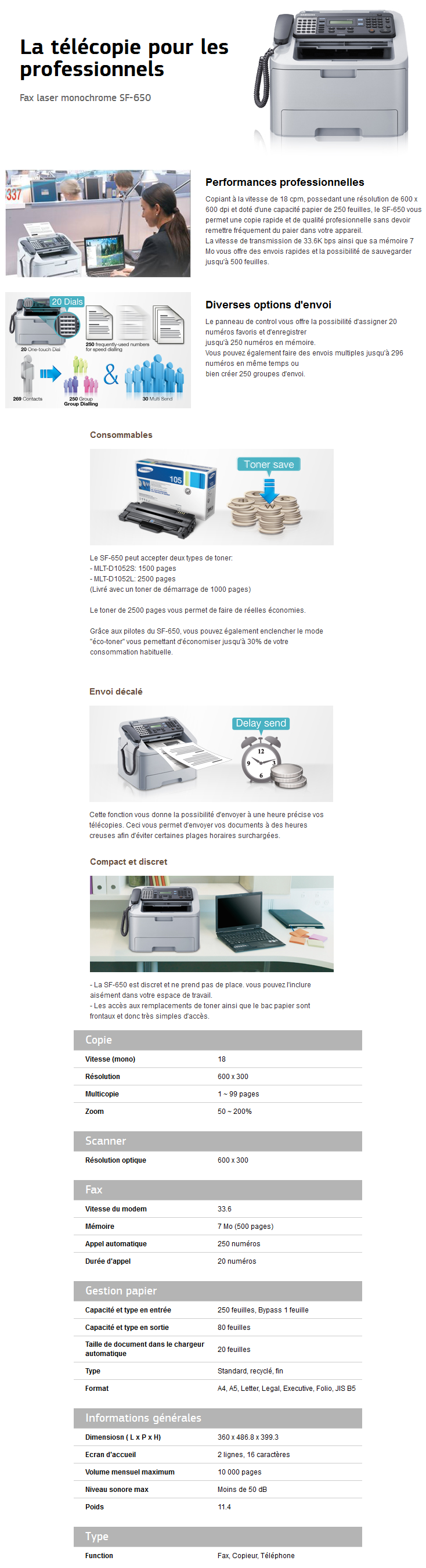 Télécopieur Laser Monochrome Samsung SF-650 prix Maroc